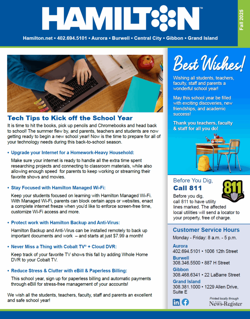 Newsletters - Hamilton Telecommunications • Aurora, NE